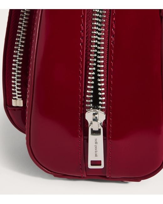 Self-Portrait Mini Leather Curved Top-Handle Bag in Red | Lyst