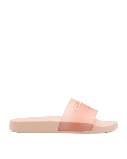 AllSaints Logo Underground Slides in Pink | Lyst