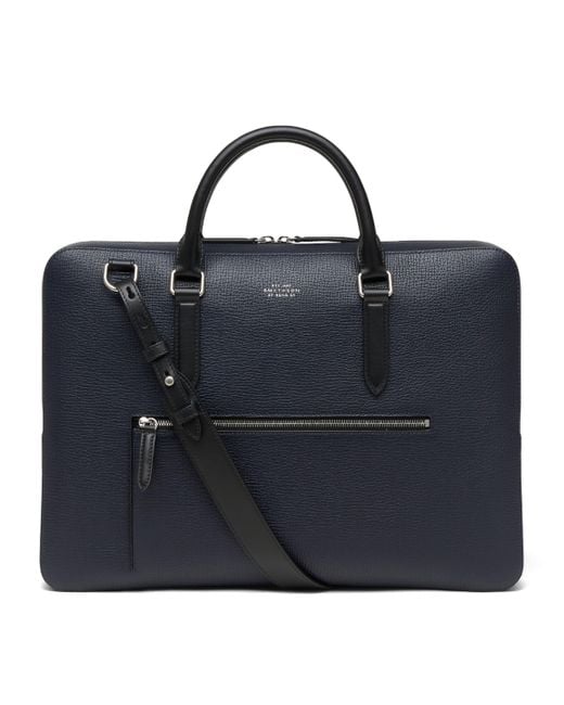 Smythson Leather Slim Briefcase in Blue for Men | Lyst