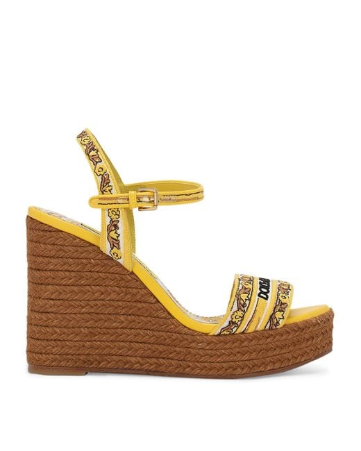 Dolce & Gabbana Embroidered-Logo Wedge Sandals in Brown | Lyst
