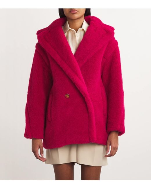 Max Mara Short Teddy Bear Icon Coat in Red | Lyst