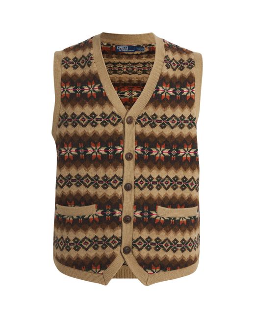 Polo Ralph Lauren Wool Fair Isle Button-Up Vest in Brown for Men | Lyst