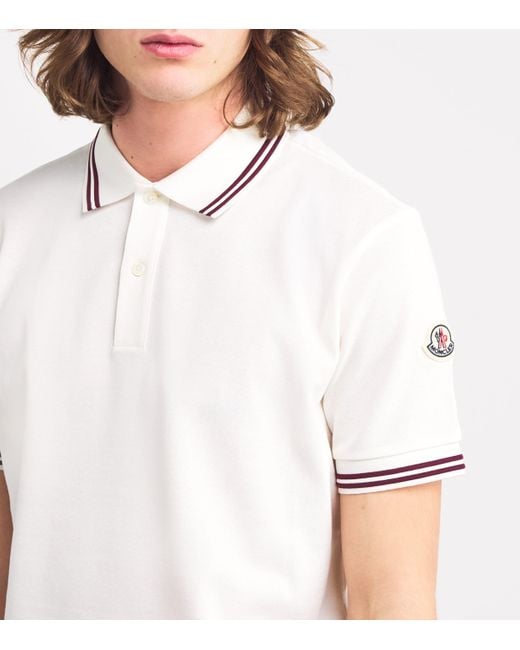 Moncler Cotton Striped Trim Polo Shirt in White for Men Lyst