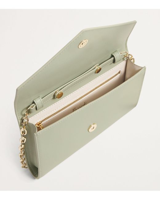 Harrods Smooth Leather Chain Wallet in Green | Lyst