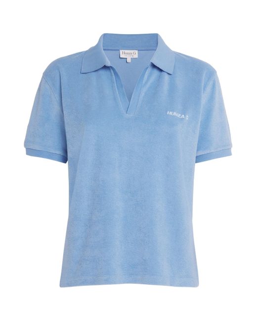 Hunza G Cotton Terry Towelling Polo Shirt in Blue | Lyst
