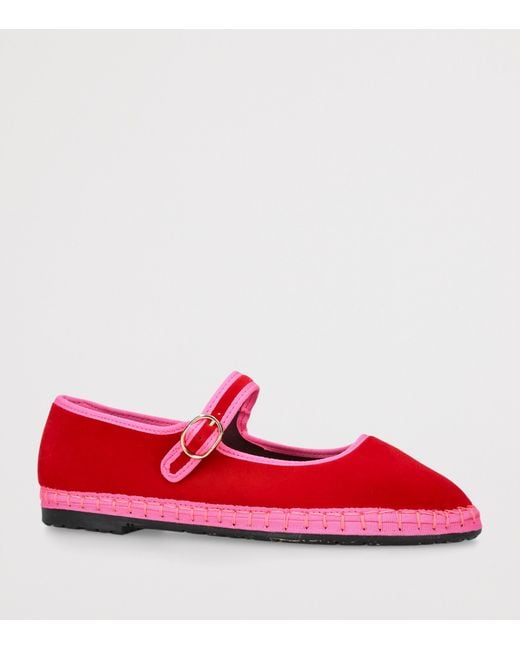 Flabelus Velvet Aurelie Mary Jane Flats in Red | Lyst UK