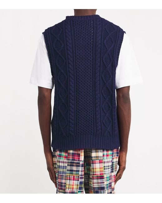 Polo Ralph Lauren Cotton Aran-Knit Sweater Vest in Blue for Men | Lyst