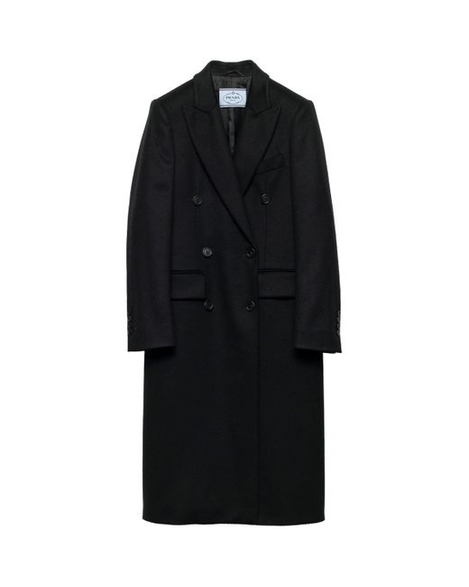 Prada Cashmere Double-Breasted Coat in Black | Lyst UK