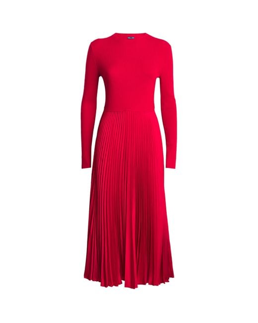 Polo Ralph Lauren Sweater-Bodice Midi Dress in Red | Lyst