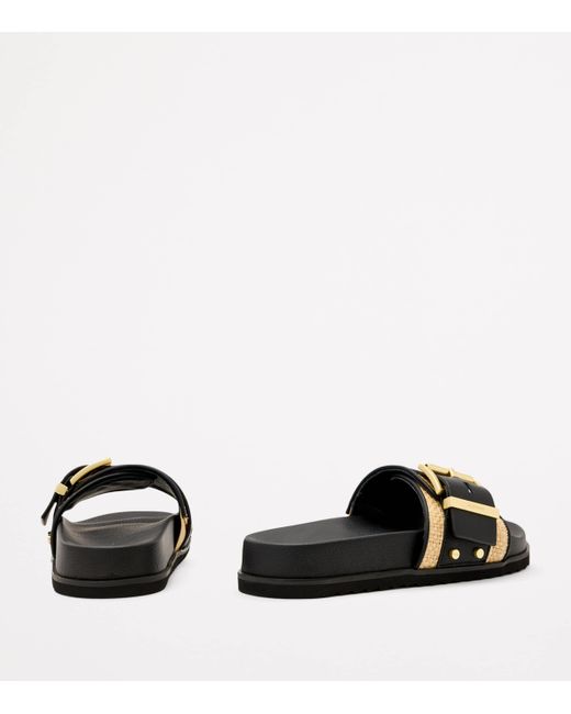 AllSaints Leather-Raffia Ellie Slides in Black | Lyst