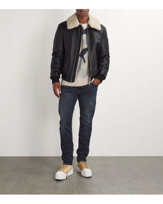 Moose Knuckles Leather Bomber Jacket in Black for Men | Lyst