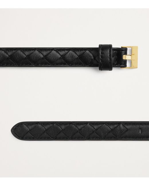 Bottega Veneta Thin Leather Intrecciato Watch Belt in Black | Lyst
