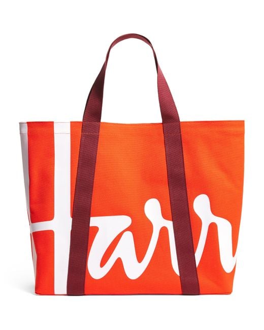 Harrods Large Cotton Logo Tote Bag in Red | Lyst
