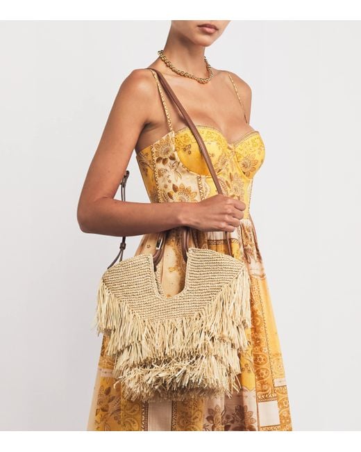 Zimmermann Small Raffia Fringe Tote Bag in Metallic | Lyst