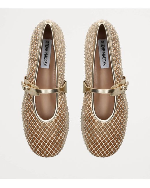 Steve Madden Crystal-Embellished Mesh Rejoice-R Flats in Natural | Lyst