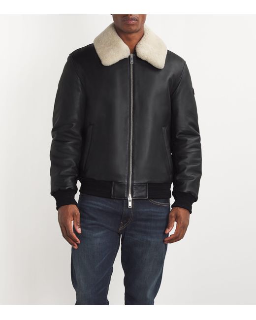 Moose Knuckles Leather Bomber Jacket in Black for Men | Lyst