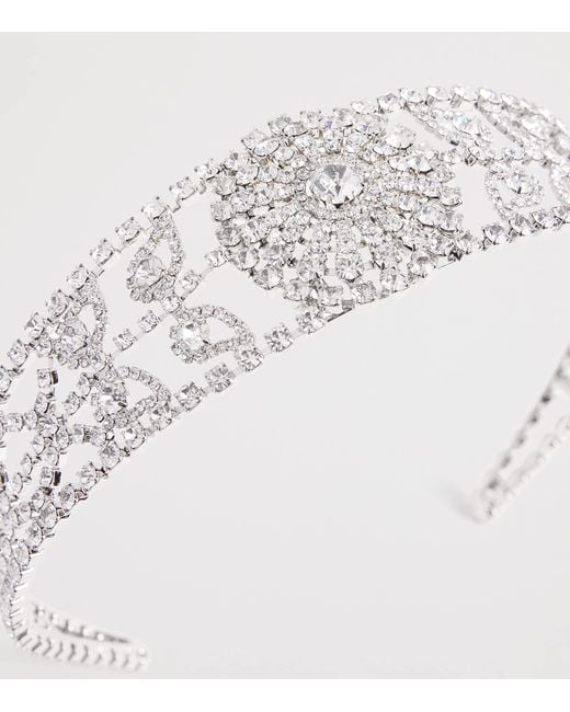 Jennifer Behr Crystal Clarabow Headband in White | Lyst UK