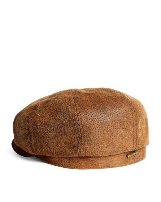 Stetson Leather Flat Cap in Brown for Men | Lyst