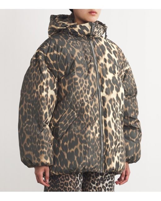 Ganni Leopard Puffer Jacket in Metallic | Lyst