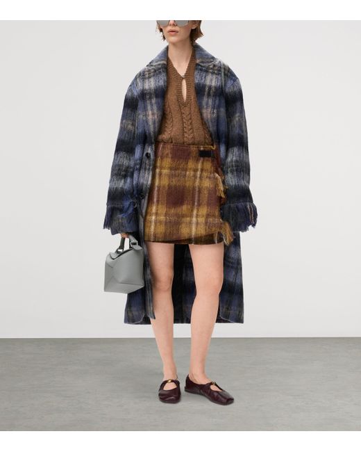 Loewe Mohair-Wool Check Longline Coat in Blue | Lyst