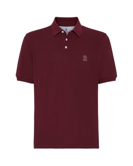 Brunello Cucinelli Cotton Logo Polo Shirt in Red for Men | Lyst UK