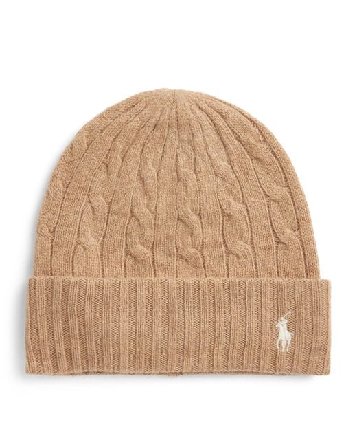 Polo Ralph Lauren Wool-Cashmere Cable-Knit Beanie in Natural | Lyst