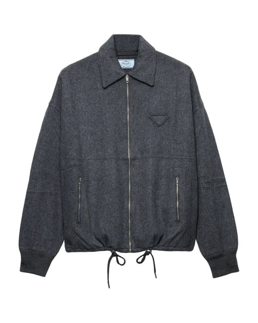 Prada Wool-Cashmere Triangle Bomber Jacket in Grey | Lyst UK