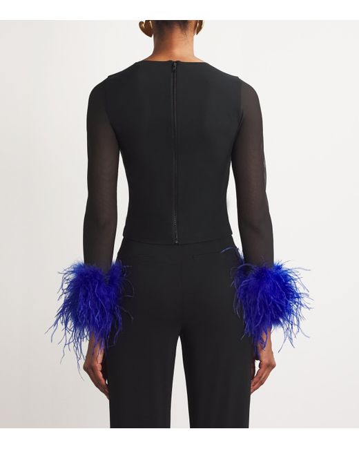 Alice + Olivia Feather-Trim Delaina Top in Black | Lyst