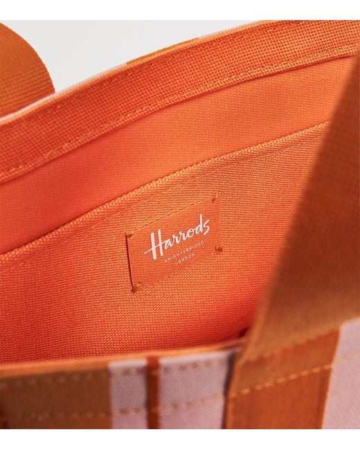 Harrods Mini Cotton Stripe Logo Tote Bag in Orange | Lyst