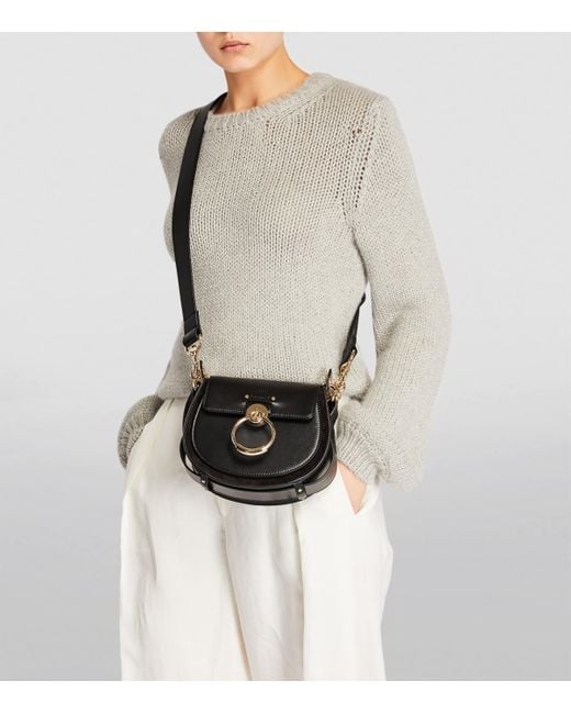 Chloé Small Leather Tess Saddle Bag in Black | Lyst