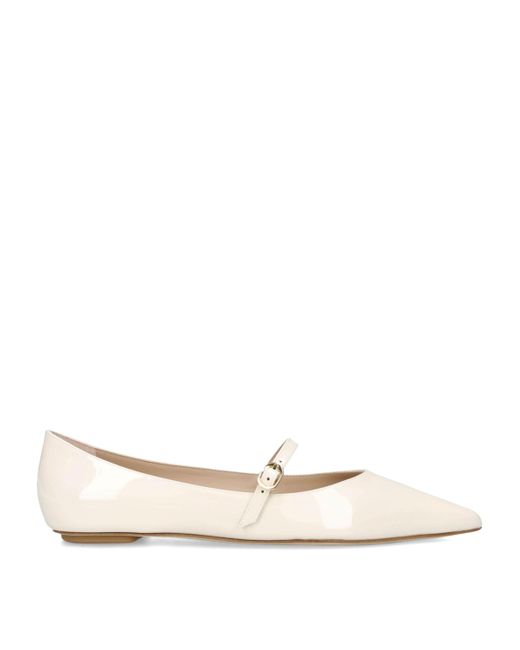 Stuart Weitzman Patent Leather Emilia Mary Janes in Natural | Lyst