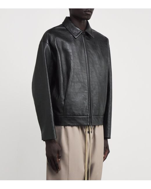 Fear Of God Croc-Embossed Leather Jacket in Gray for Men | Lyst