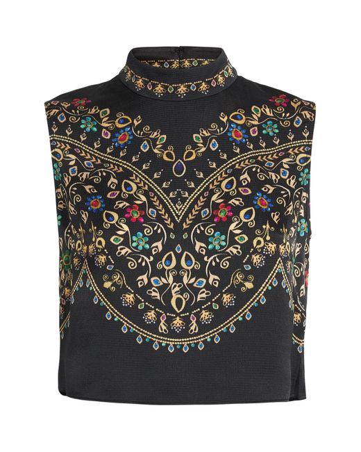 Saloni Satin Pendant Stripe Cropped Ren Blouse in Black | Lyst UK