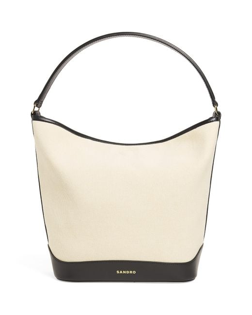 Sandro Canvas-Leather Tangoso Bucket Bag in White | Lyst