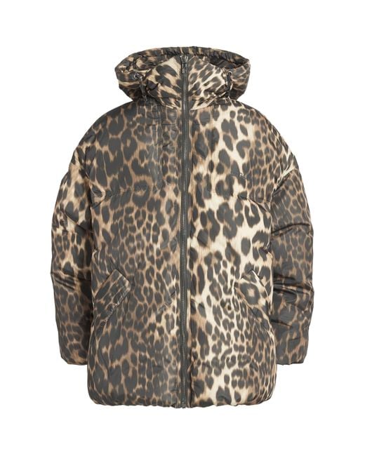 Ganni Leopard Puffer Jacket in Metallic | Lyst