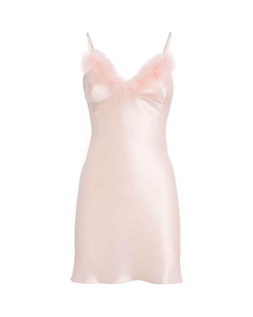 Gilda & Pearl Silk Feather-Trim Taylor Slip Dress in Pink | Lyst
