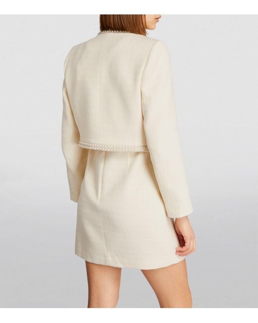 Sandro Tweed Beaded Cropped Jacket in White | Lyst