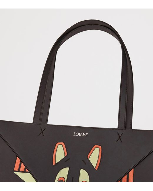Loewe X Louis Wain Leather Puzzle Fold Tote Bag in Black | Lyst