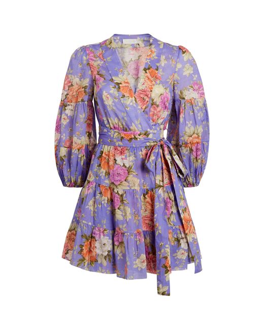 Zimmermann Cotton Floral Print Pattie Wrap Dress In Purple Lyst Uk