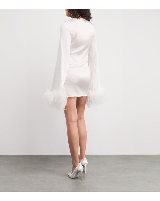 Oséree Feather-Trim Kaftan Mini Dress in White | Lyst