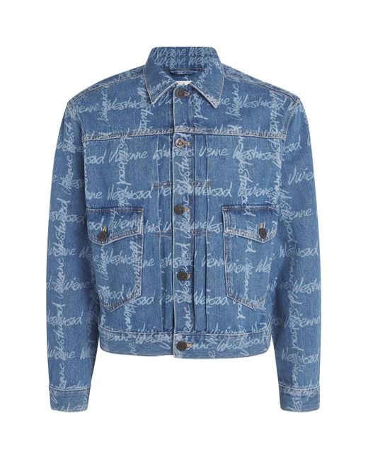 Vivienne Westwood Denim All-Over Script Print Jacket in Blue for Men | Lyst