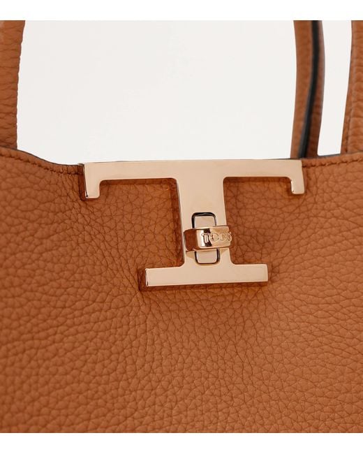 Tod's Small Leather Timeless T Shoulder Bag in Brown | Lyst