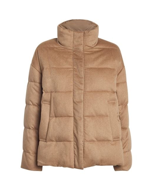 Max Mara Camel Down Reversible Puffer Jacket in Brown | Lyst