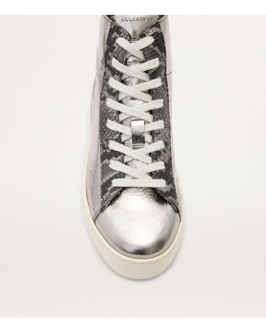 AllSaints Leather Tana Metallic High-Top Sneakers in Natural | Lyst
