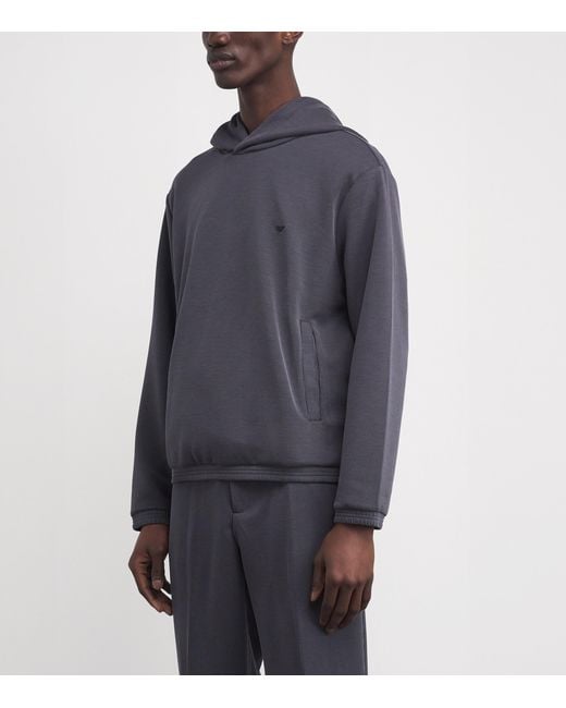 Emporio Armani Stripe Logo Hoodie in Blue for Men | Lyst UK