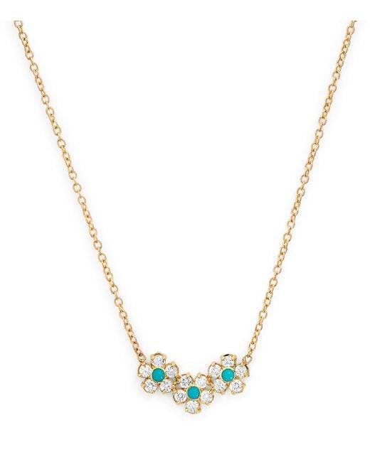 Jennifer Meyer Mini, Diamond And Flower Necklace in Metallic | Lyst UK
