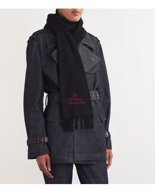 Vivienne Westwood Wool Embroidered-Logo Scarf in Black | Lyst UK