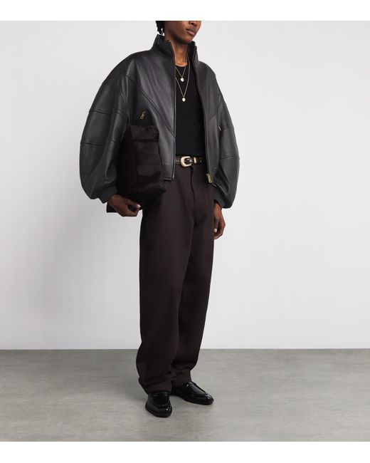 Willy Chavarria Leather Ruff Rider Bomber Jacket in Gray for Men | Lyst
