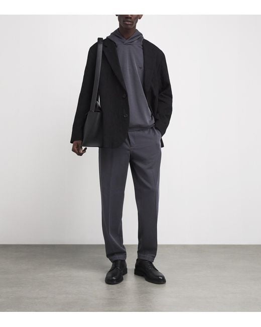 Emporio Armani Stripe Logo Hoodie in Blue for Men | Lyst UK