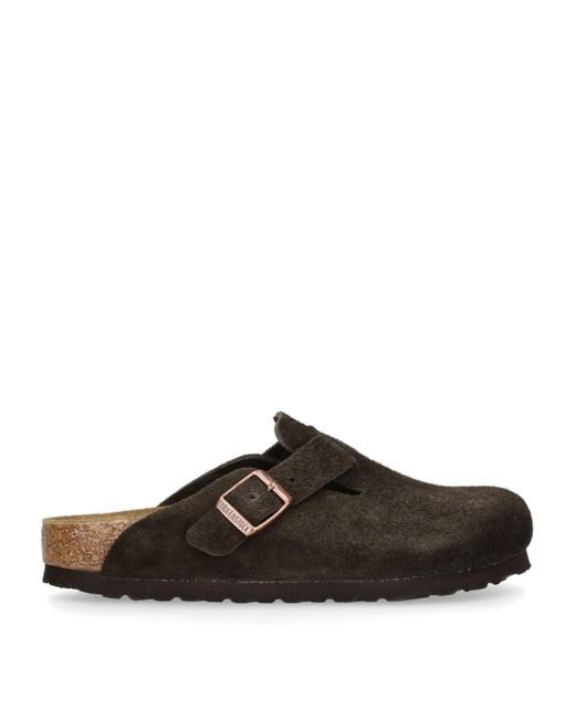 Birkenstock Suede Boston Clogs in Brown | Lyst